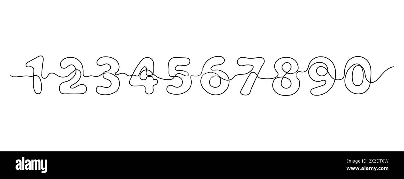 Line Drawing Of Numbers On A White Background. Set Of Numbers Doodle