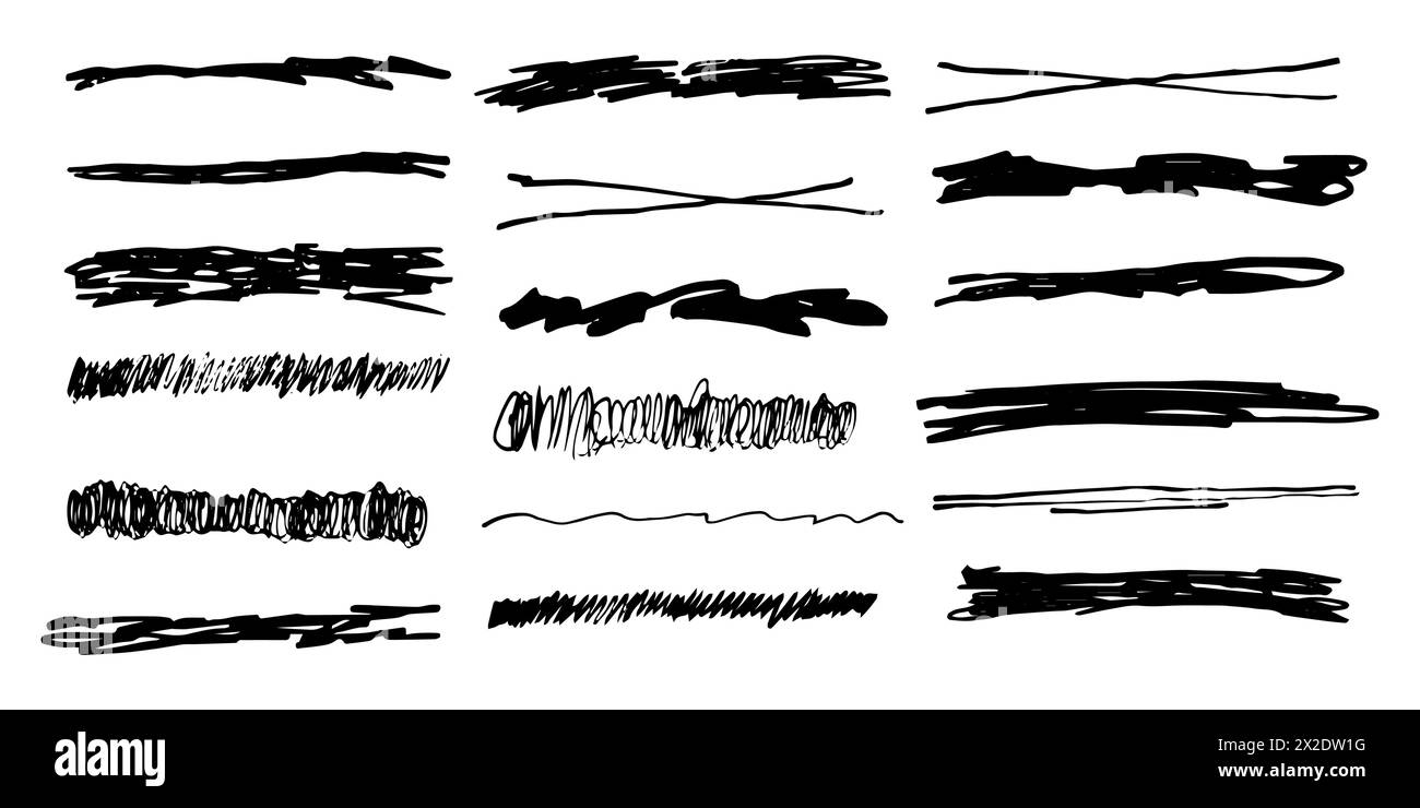 Underlines set brush stroke, marker lines grunge curve, wavy free hand ...