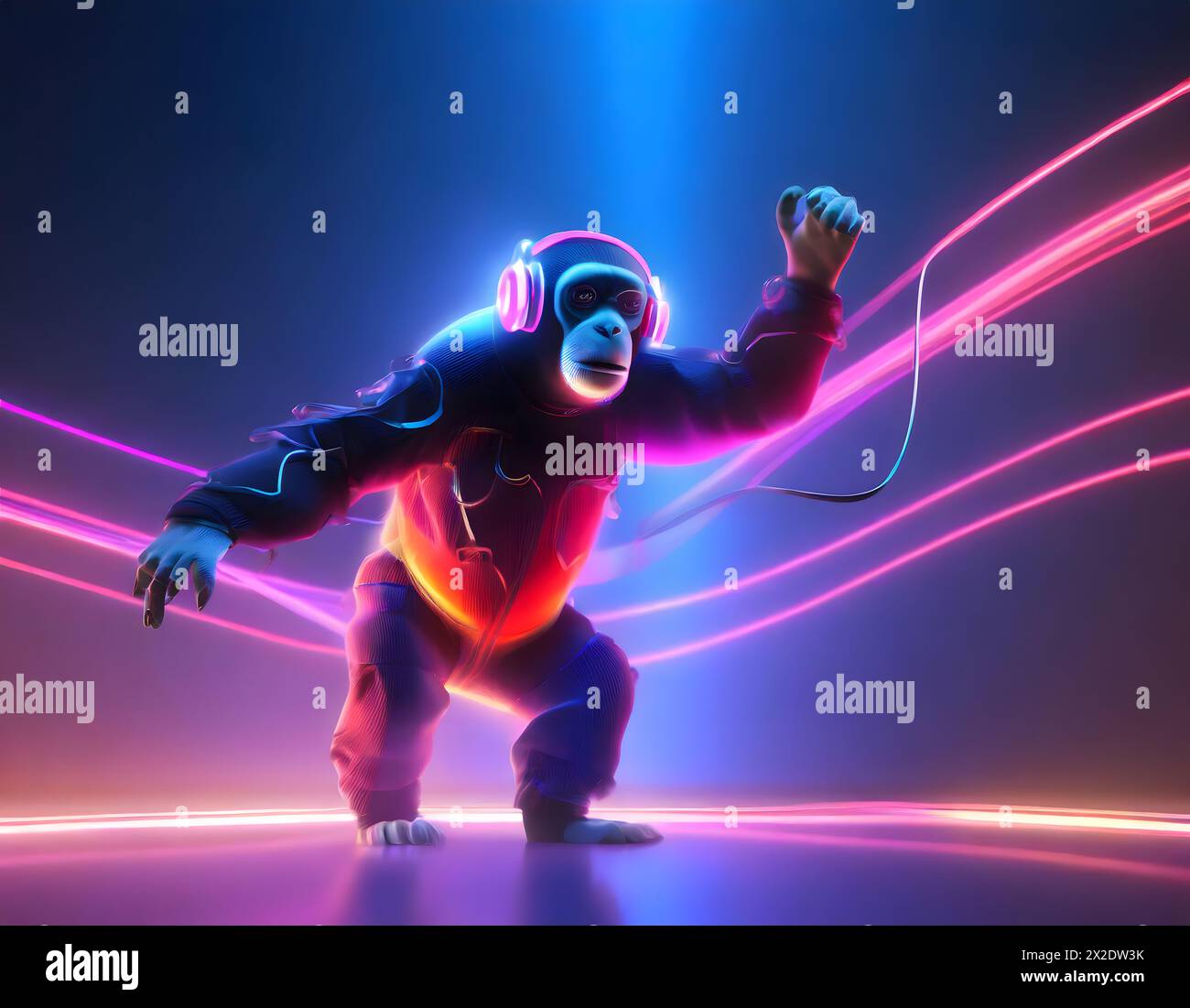 Chimpanzee dancing with neon lights Stock Photo - Alamy