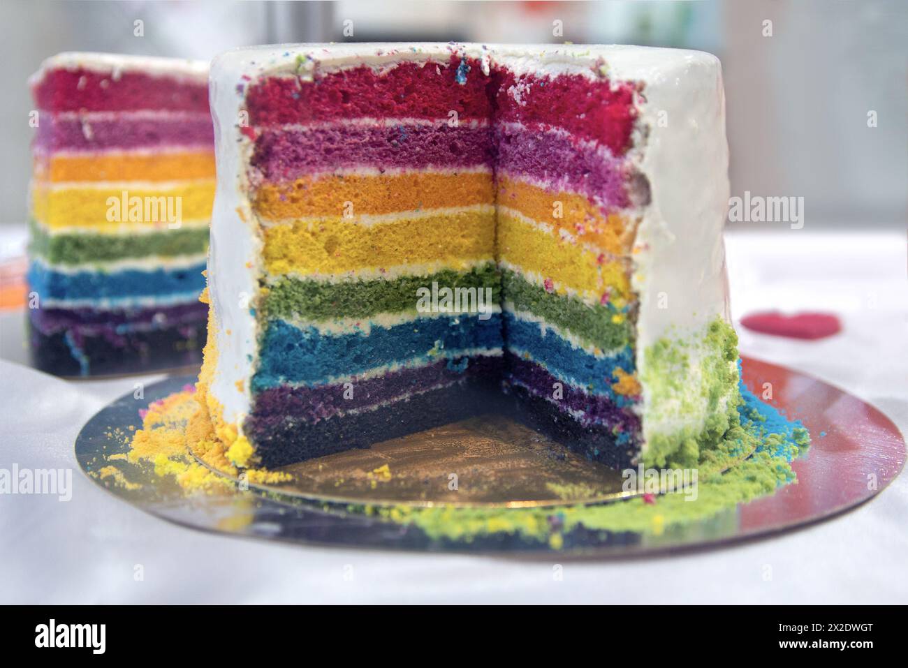 Beautiful multi-colored cake in a showcase. Food Stock Photo - Alamy