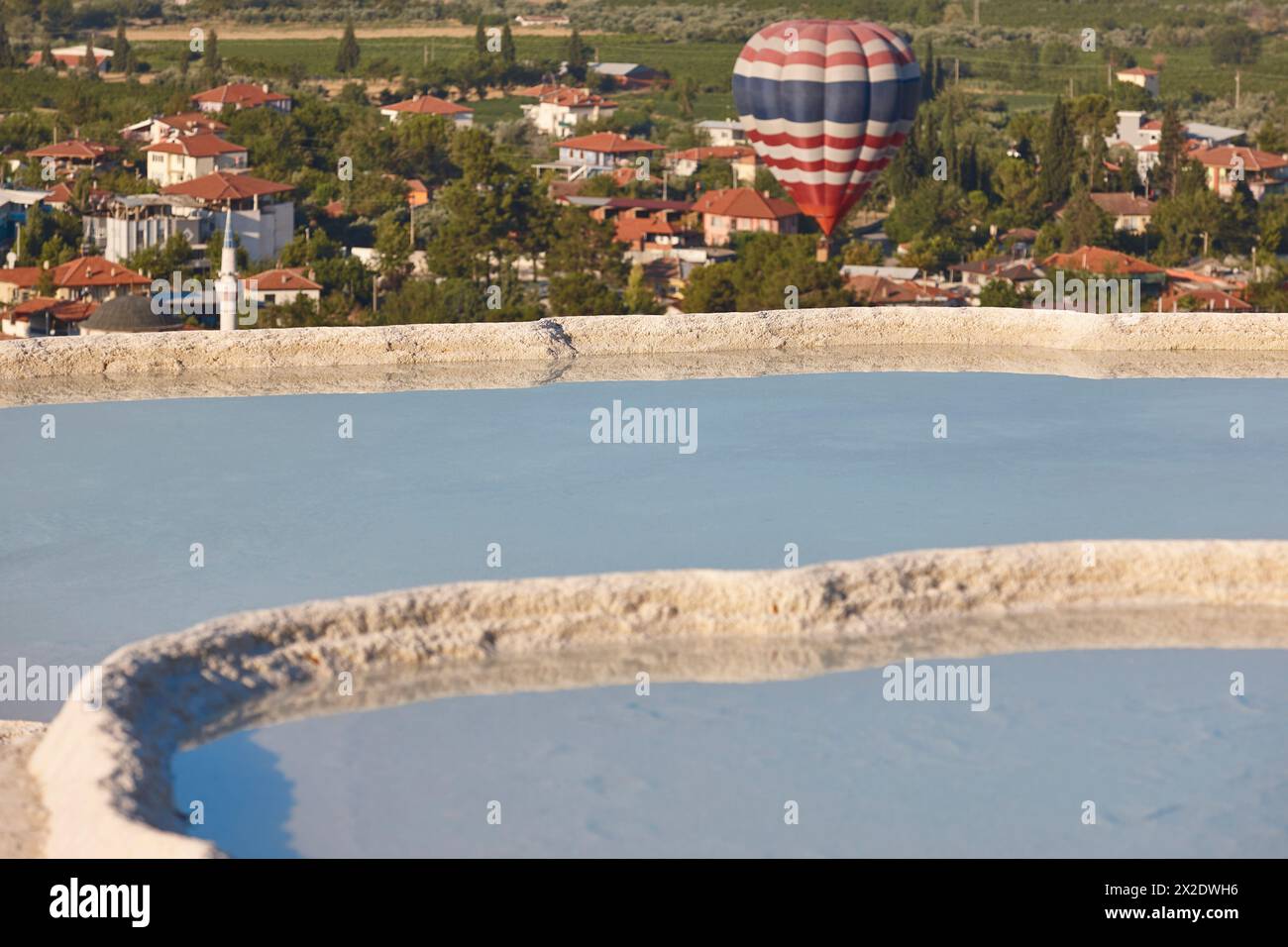 Pamukkale white mineral limestone natural pools. Geology landmark in ...