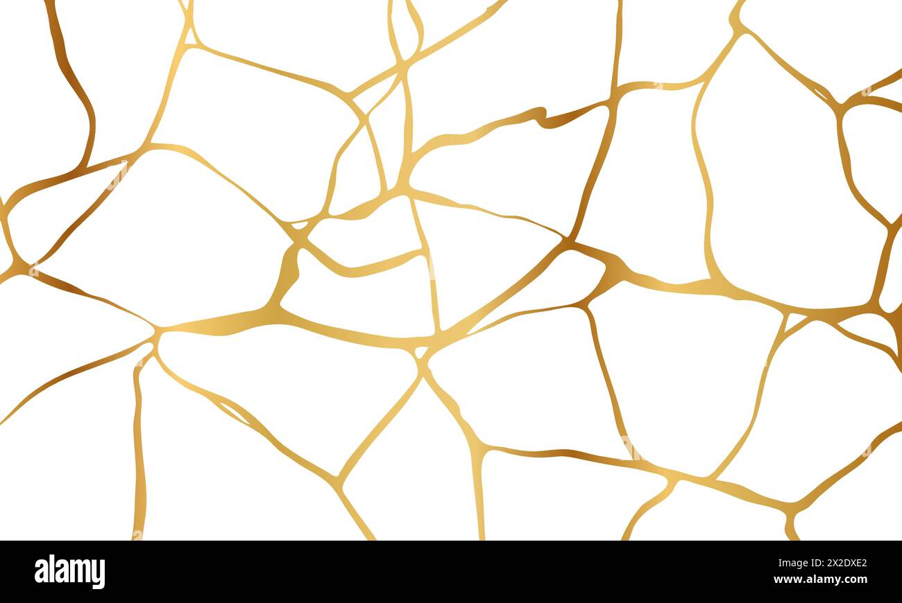 Gold kintsugi crack repair marble texture vector illustration isolated ...