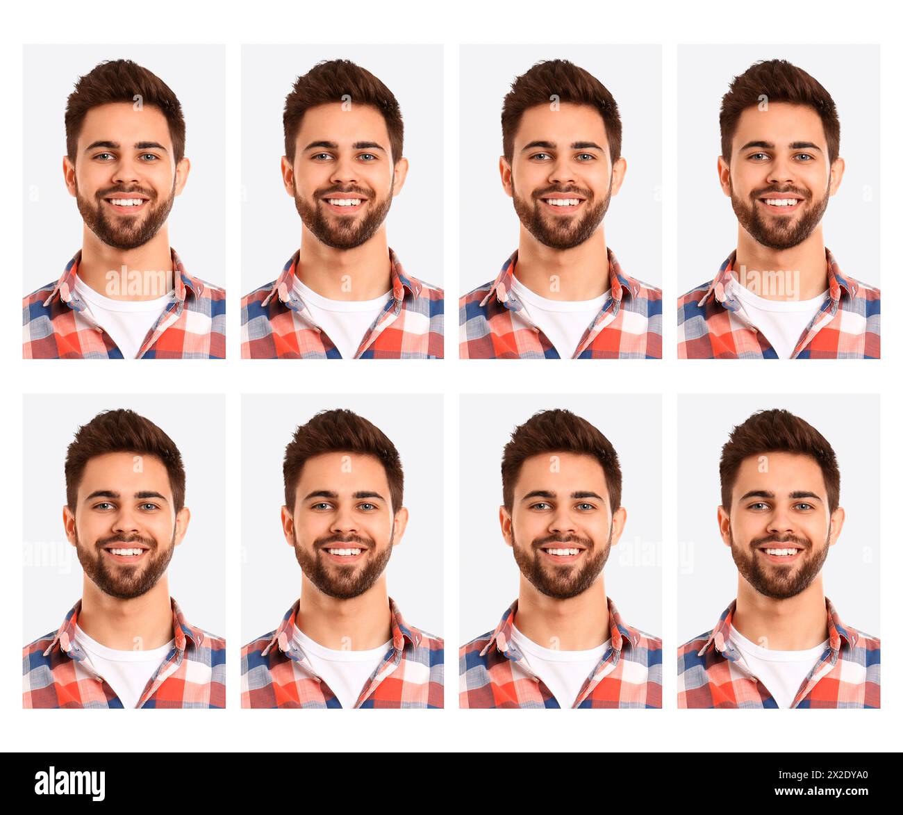 Passport photo, collage. Man on white background, set of photos Stock ...
