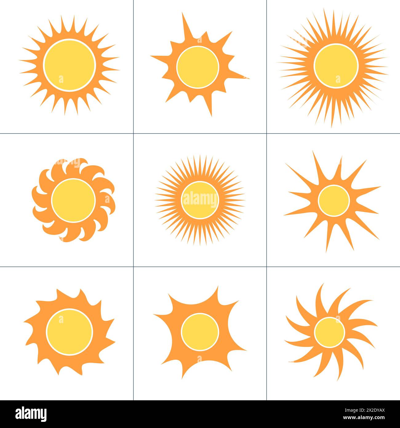Sun icon set of 9, the source of light symbol. Sunlight, sunrise ...