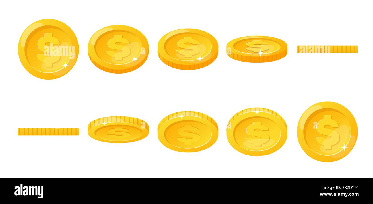 Gold coin animation. Money icon flip and rotate on horizontal axis ...