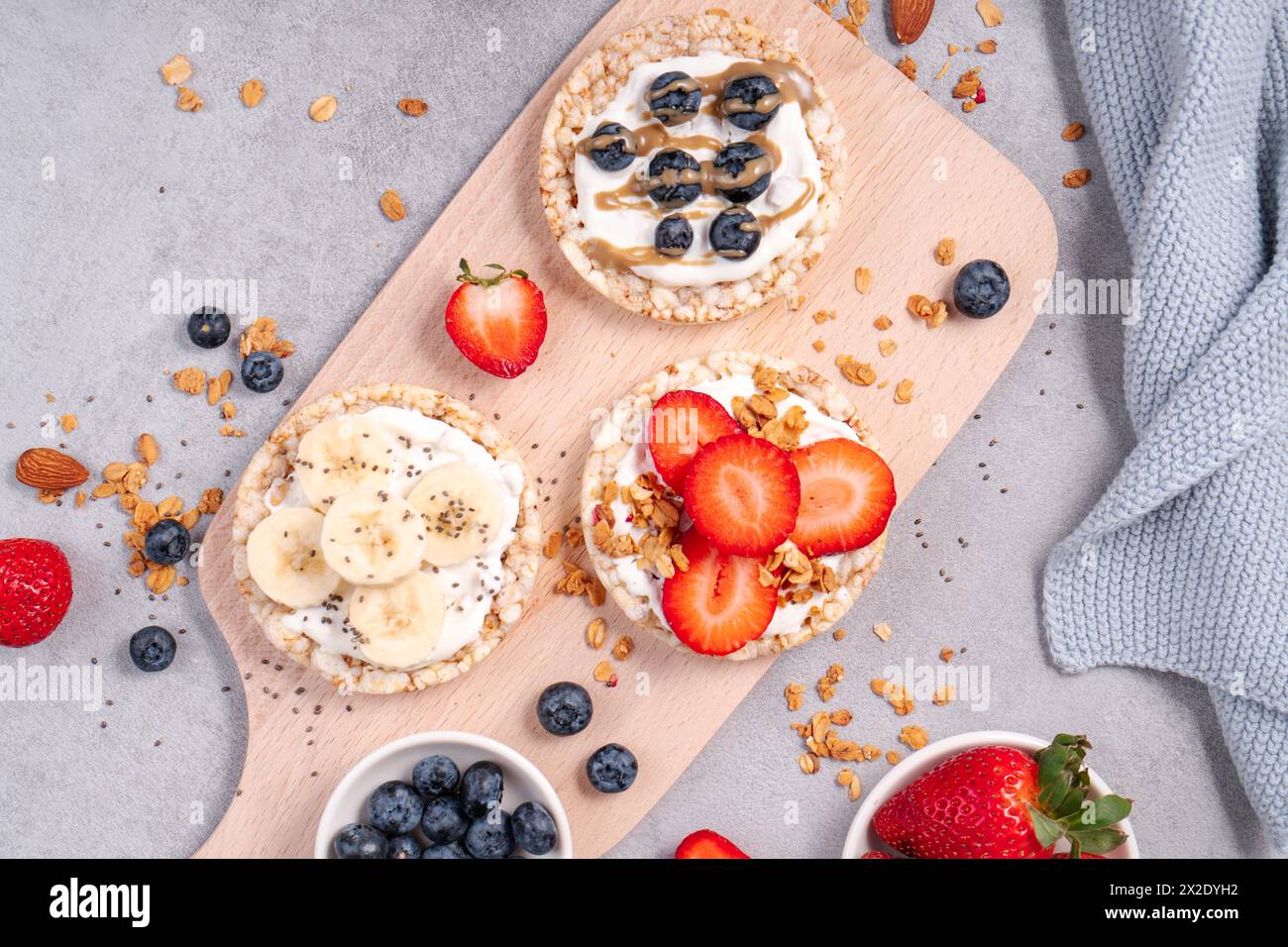 Rice Crackers Snack, Assorted Crackers Topped with Banana, Fresh ...