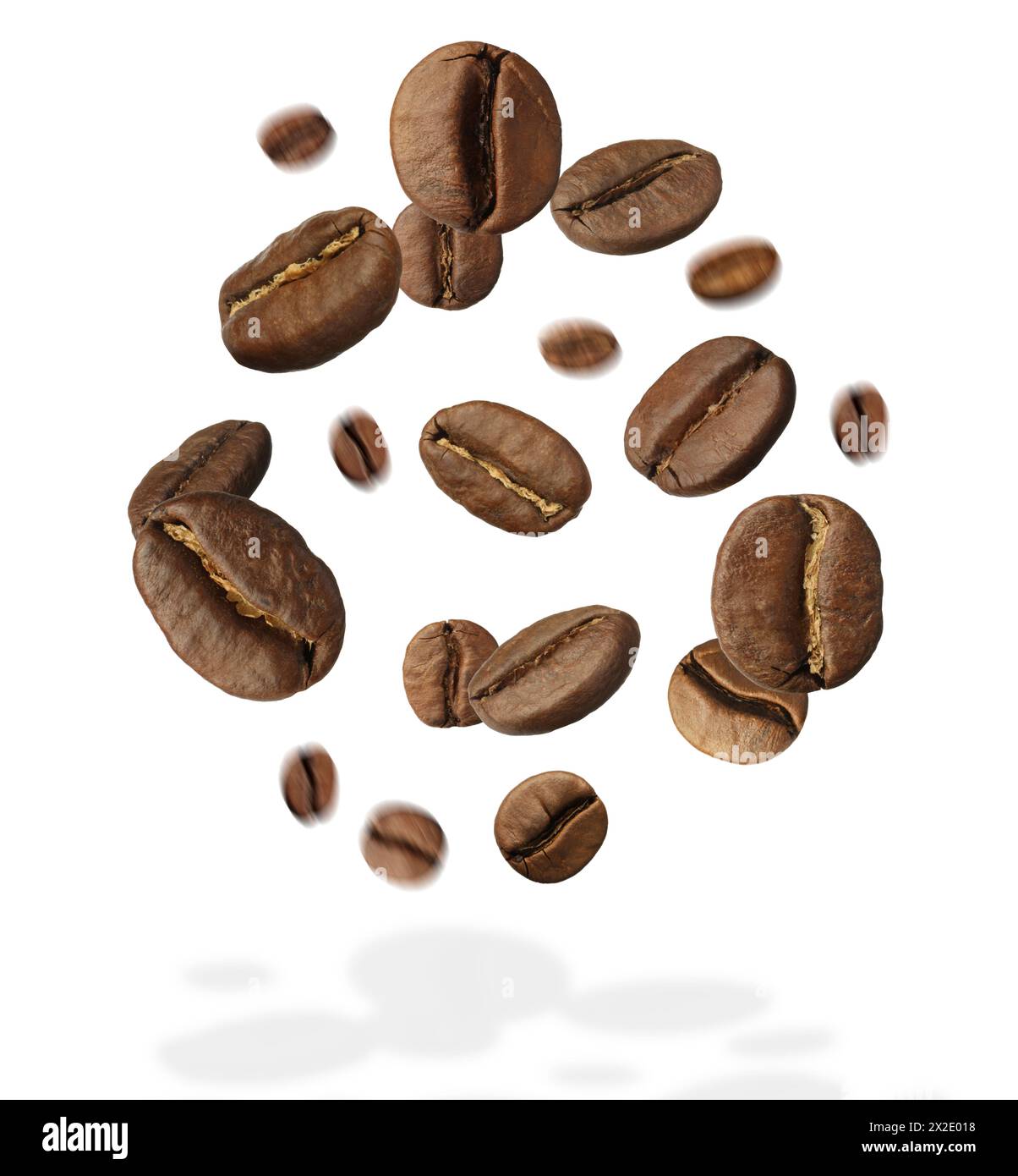 Roasted coffee beans falling on white background Stock Photo - Alamy