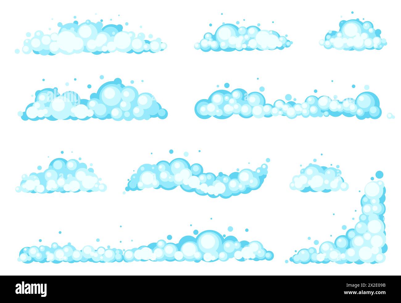Cartoon soap foam. Blue bubbles in flat style. Bath shampoo balls ...