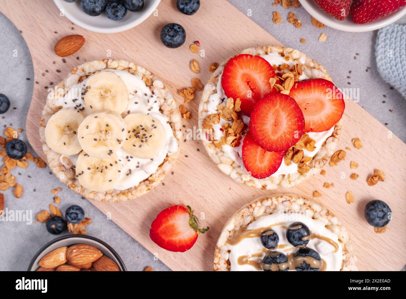 Rice Crackers Snack, Assorted Crackers Topped with Banana, Fresh ...