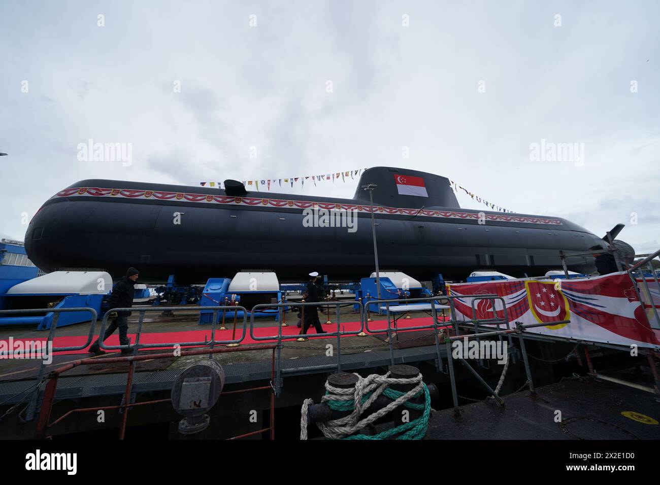 Kiel, Germany. 22nd Apr, 2024. A type 218SG submarine stands on the ...