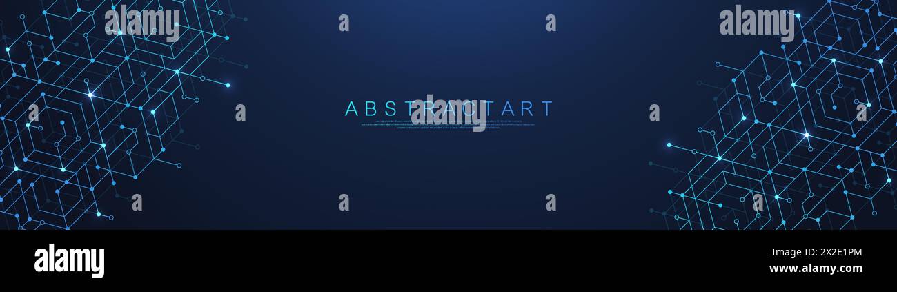 Technology abstract lines and dots connect background with hexagons ...