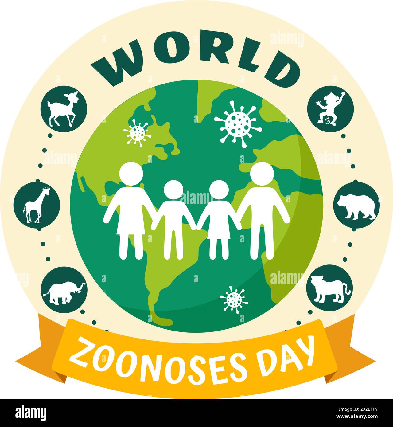 World Zoonoses Day Vector Illustration on 6 July with Various Animals and Plant which is in the ...