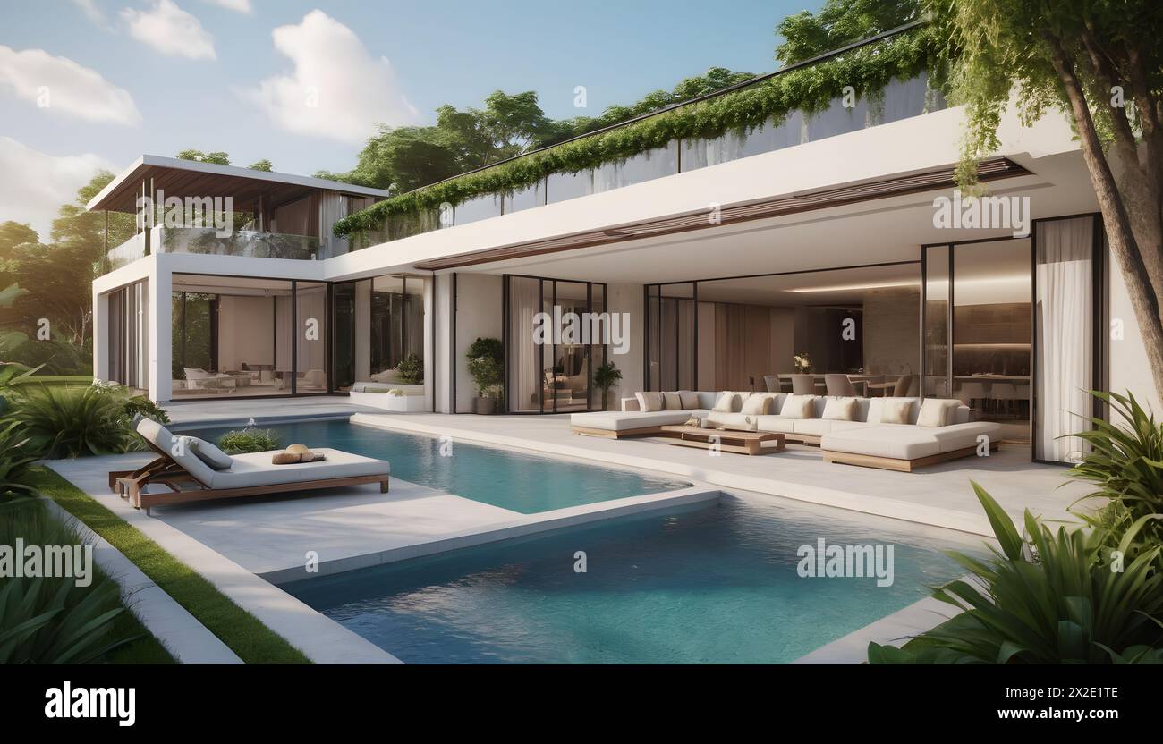 Modern mansion with swimming pool Stock Photo - Alamy