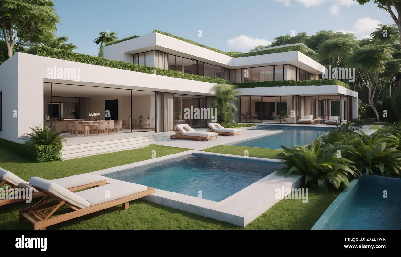 Modern mansion with swimming pool Stock Photo - Alamy