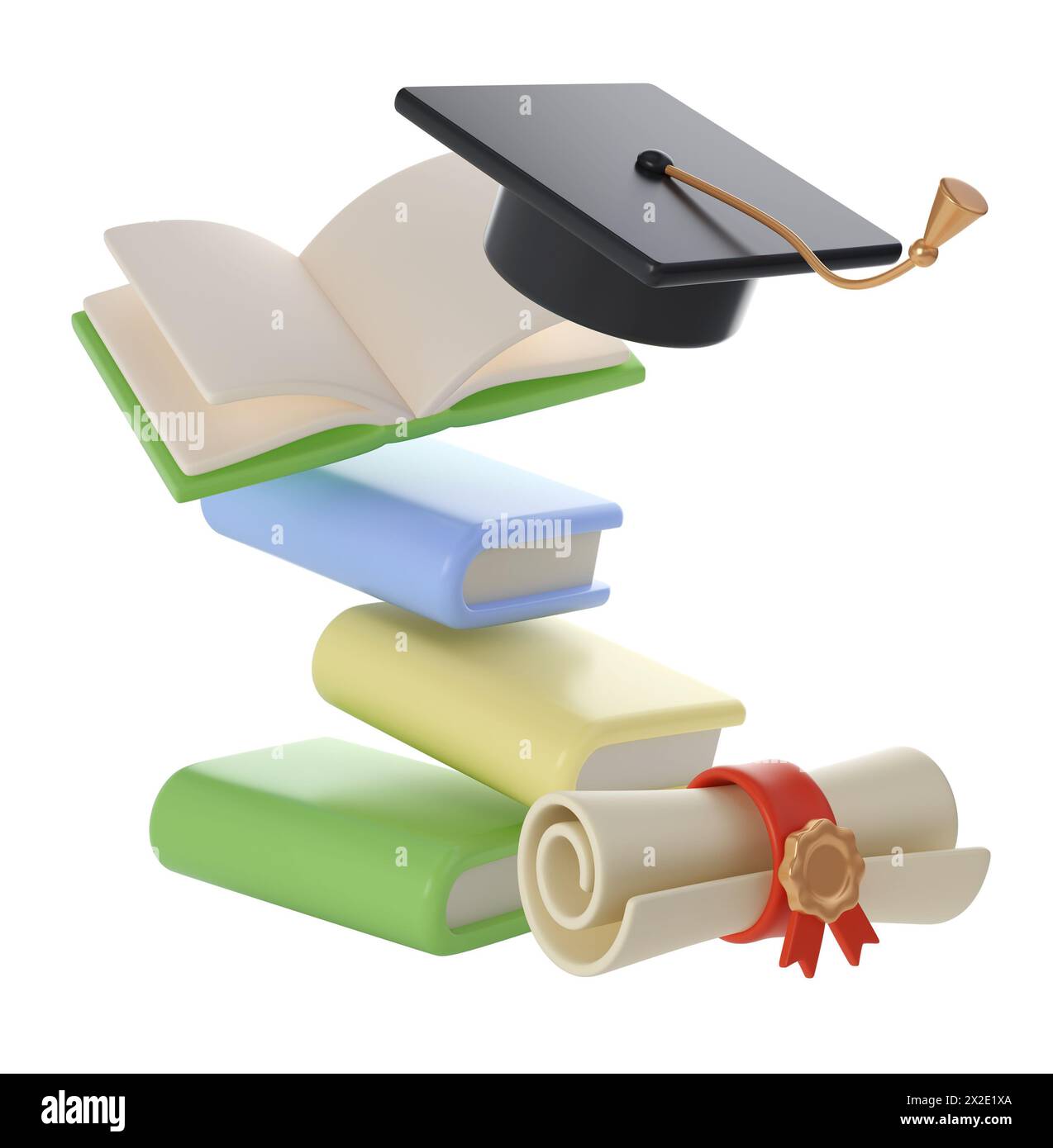 3D Books, Diploma scroll and university or college black cap graduate ...