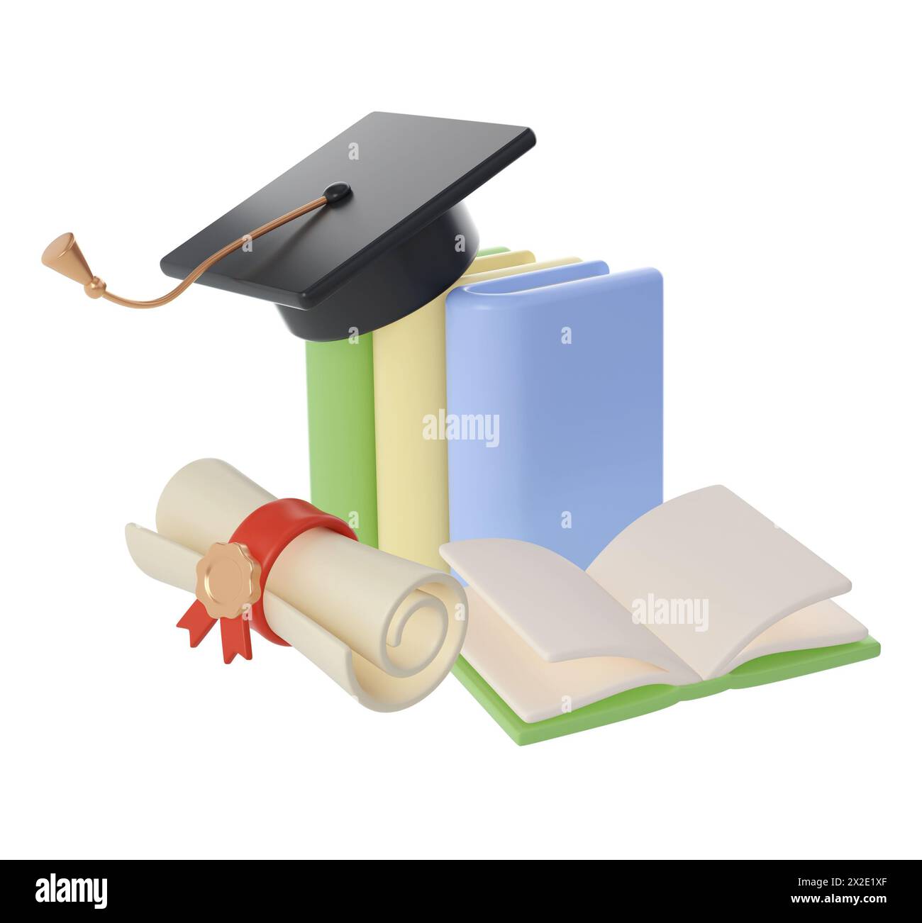 3D Books, Diploma scroll and university or college black cap graduate ...
