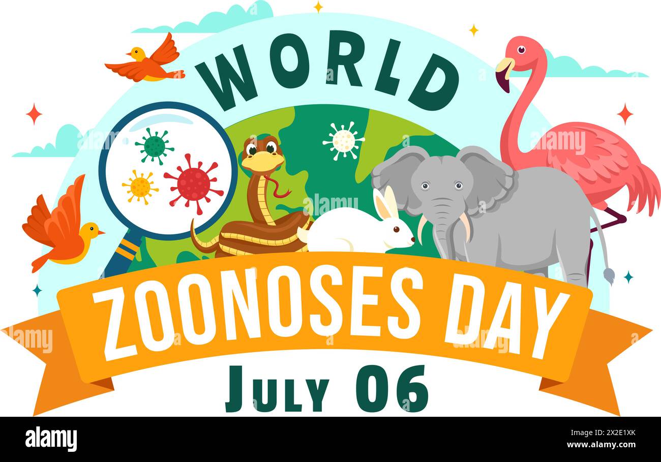 World Zoonoses Day Vector Illustration on 6 July with Various Animals and Plant which is in the ...