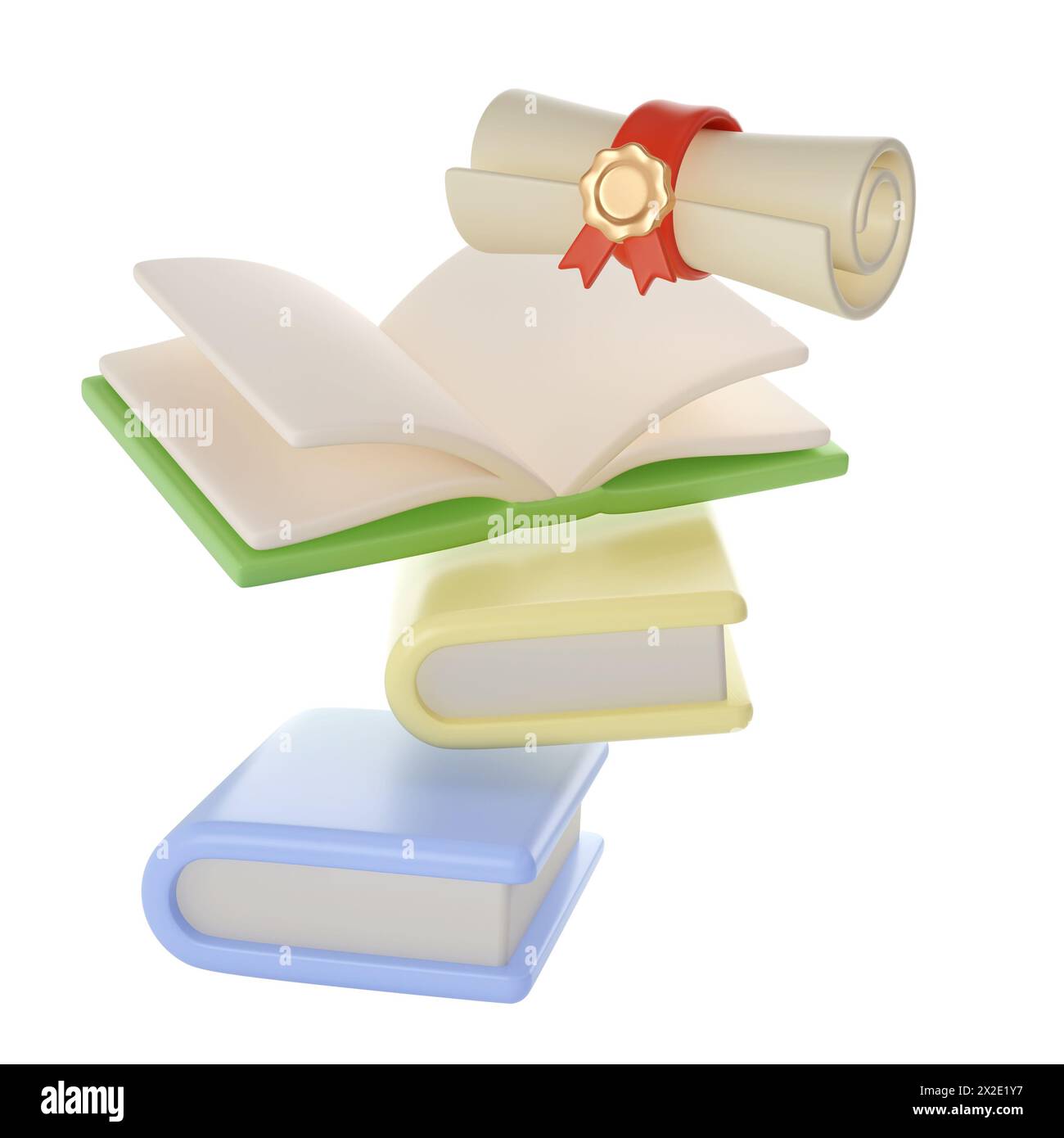 3D flying Books and Diploma scroll graduate Icon. Render Education or ...