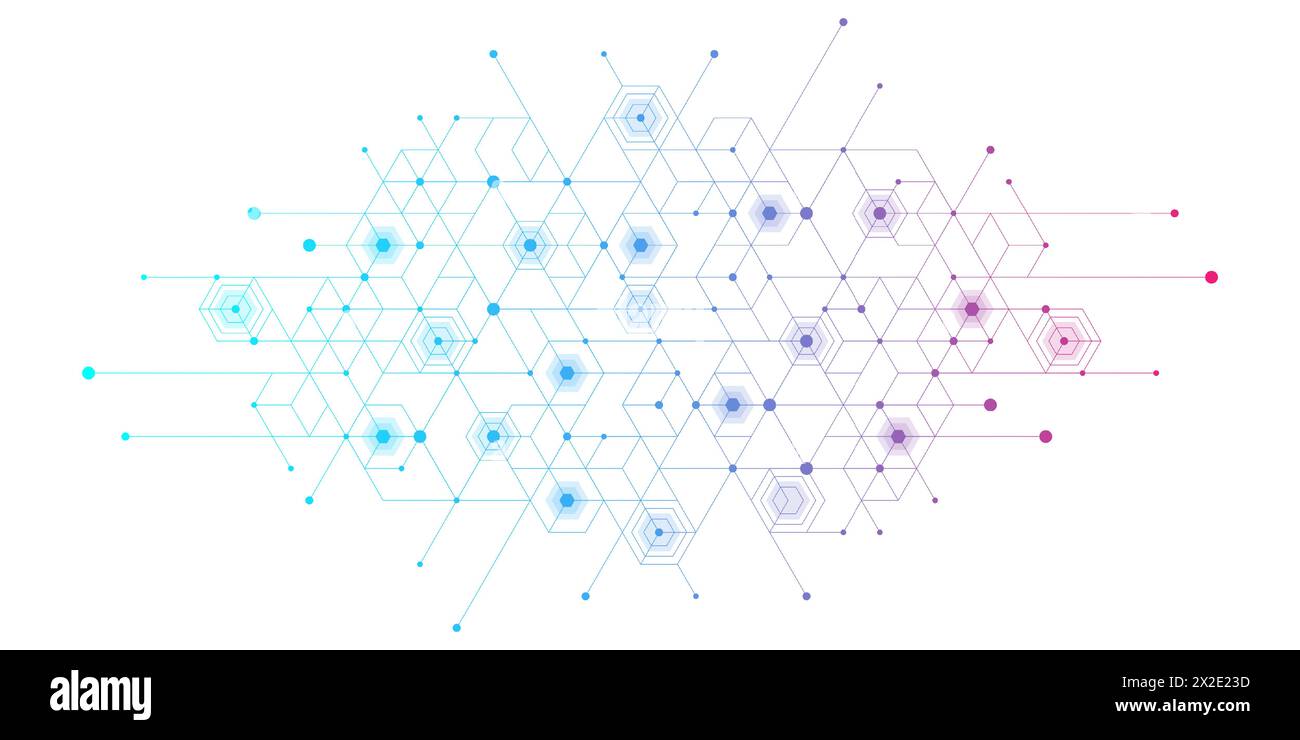 Technology abstract lines and dots connect background with hexagons. Hexagons connection digital ...