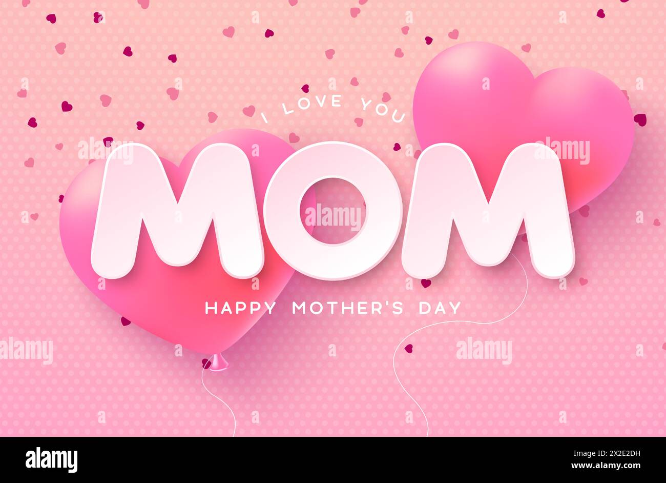 Happy Mother's Day Banner or Postcard with Hearts and Cut Out Mom Text ...