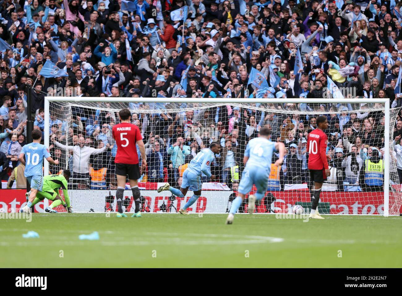 London, UK. 21st Apr, 2024. Haji Wright (CC) celebrates scoring from ...