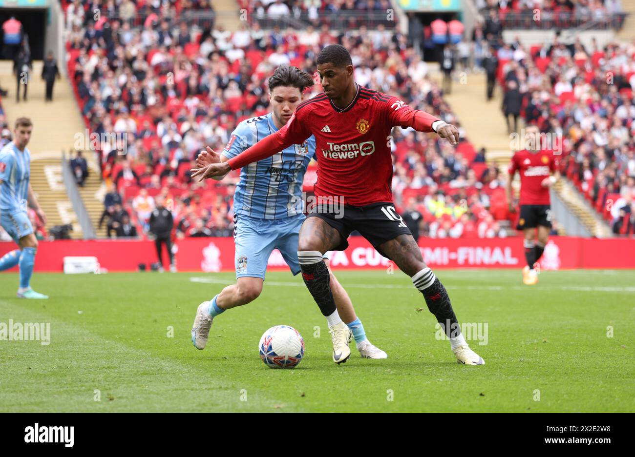 London, UK. 21st Apr, 2024. Marcus Rashford (MU) Callum O'Hare (CC) at ...