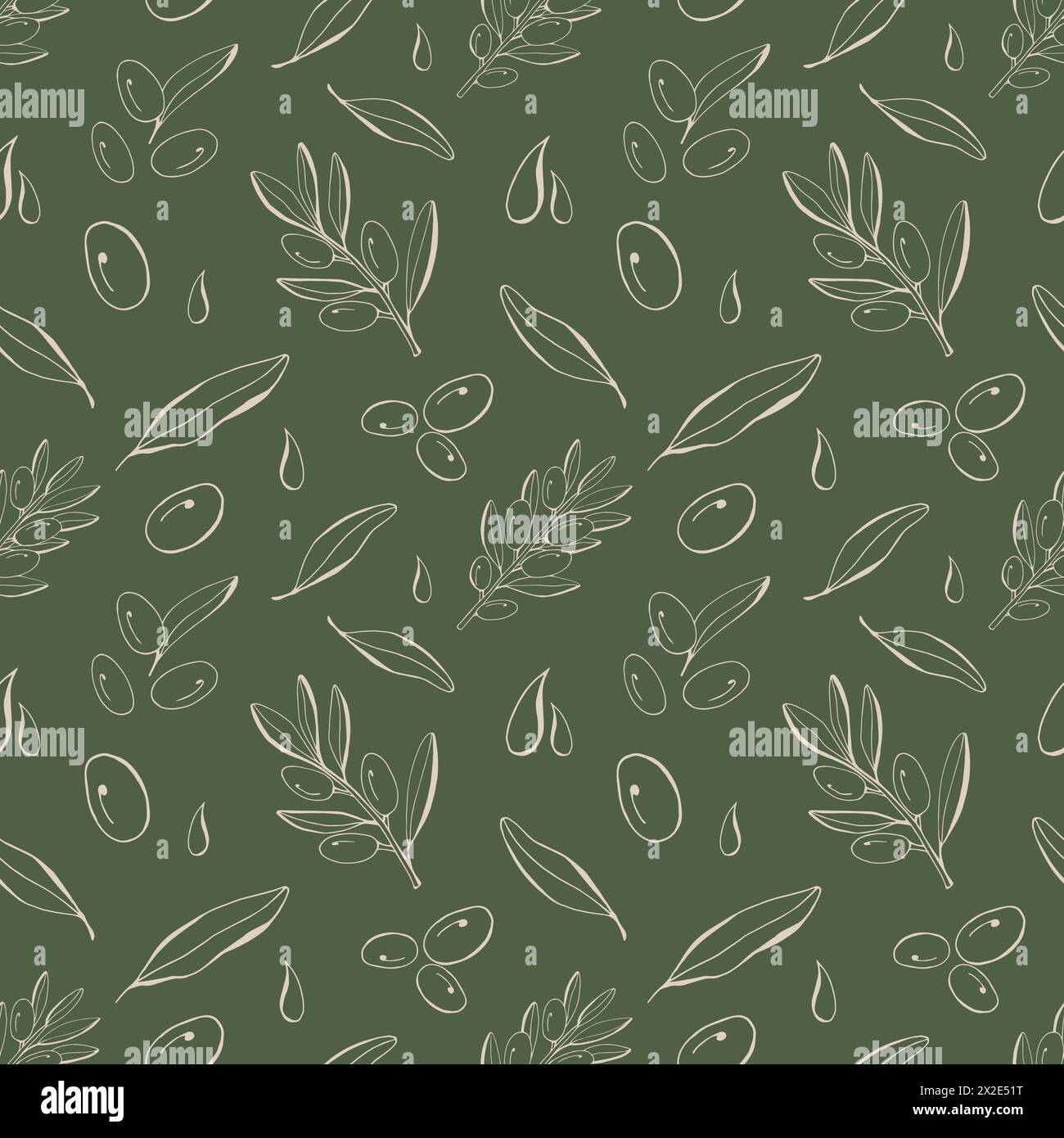 Olive line seamless pattern. Vector branch, sketch fruits, foliage and ...