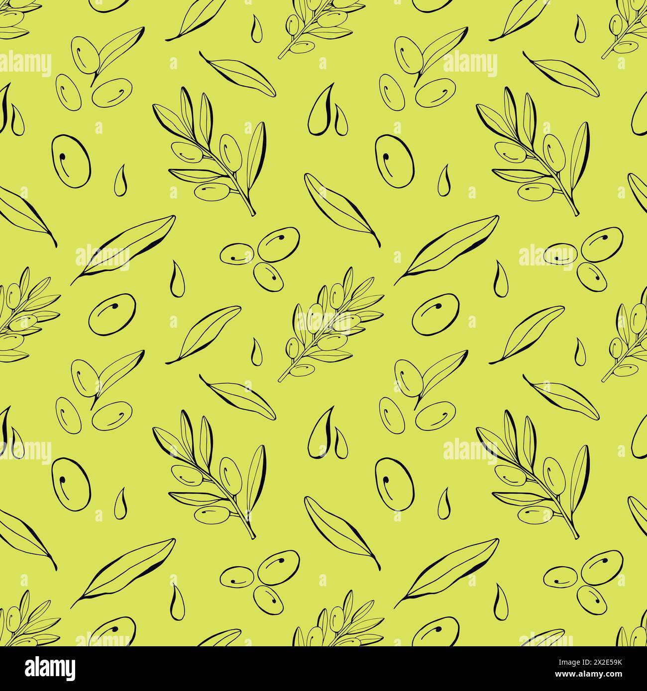 Olive line seamless pattern. Vector branch, sketch fruits, foliage and ...
