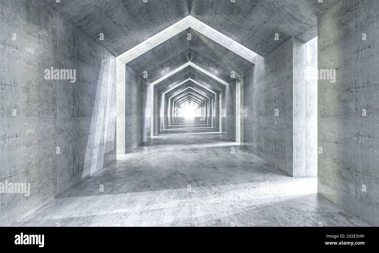 Abstract modern concrete architecture forming a vanishing point. 3d ...