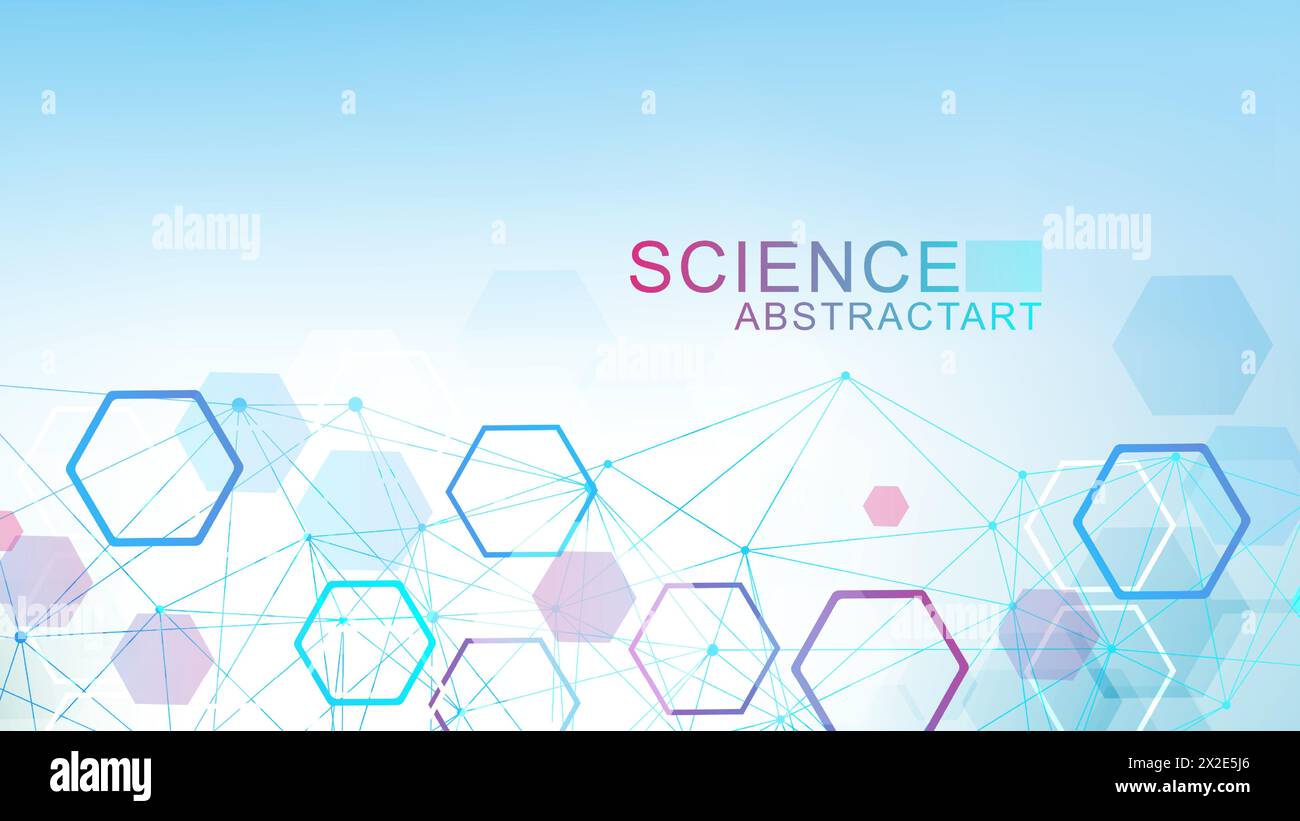 Modern science background with lines, dots and hexagons. Wave flow abstract background ...