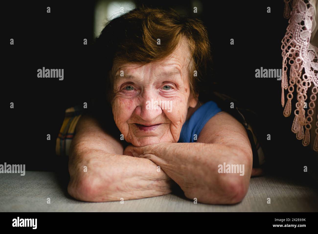 Expressive close-up portrait captures intricate details of the elderly ...