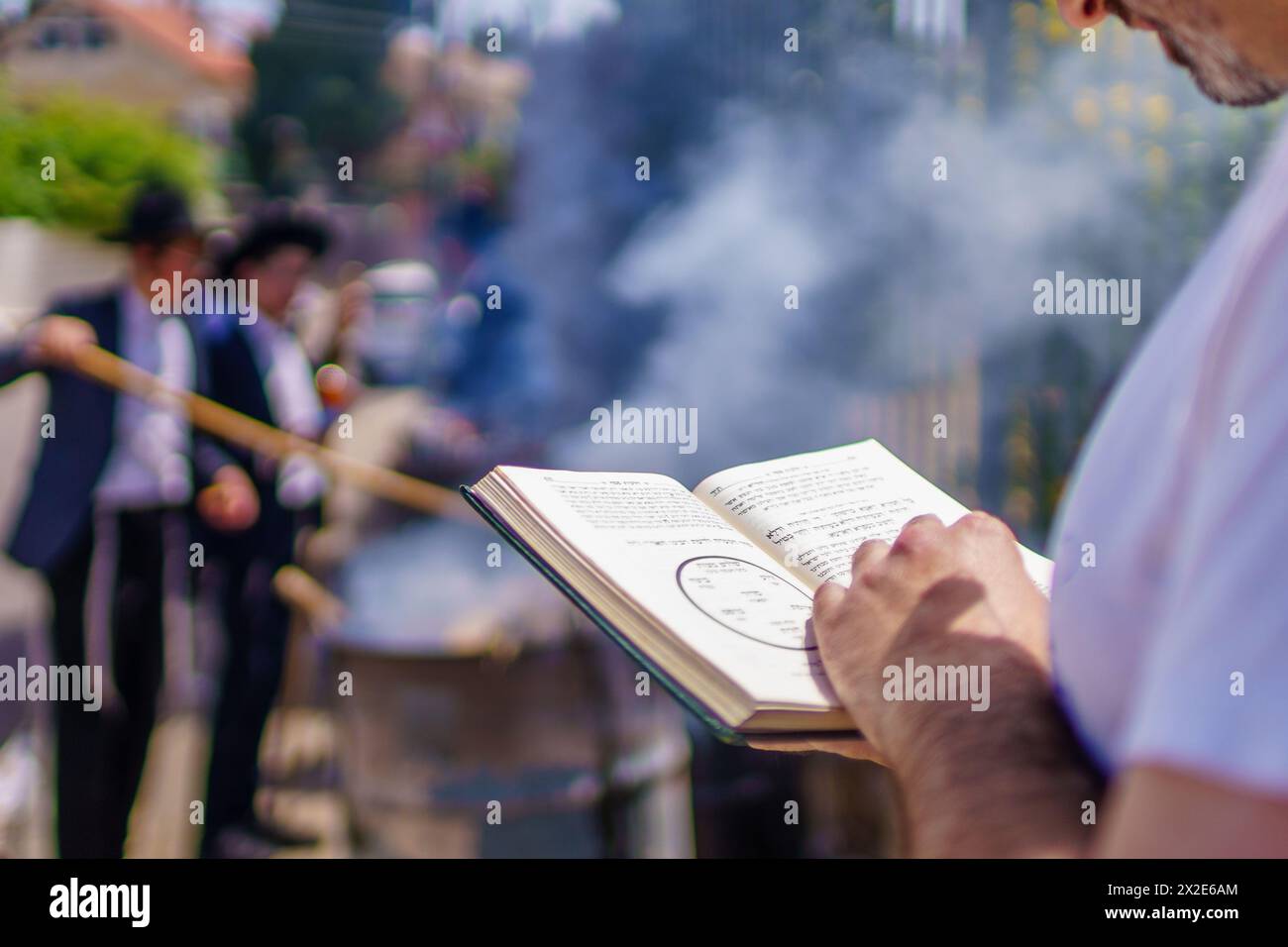 Haifa, Israel - April 22, 2024: Jewish men perform a Biur Chametz ...