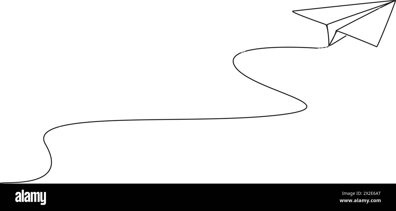 continuous single line drawing of paper plane flying, line art vector ...