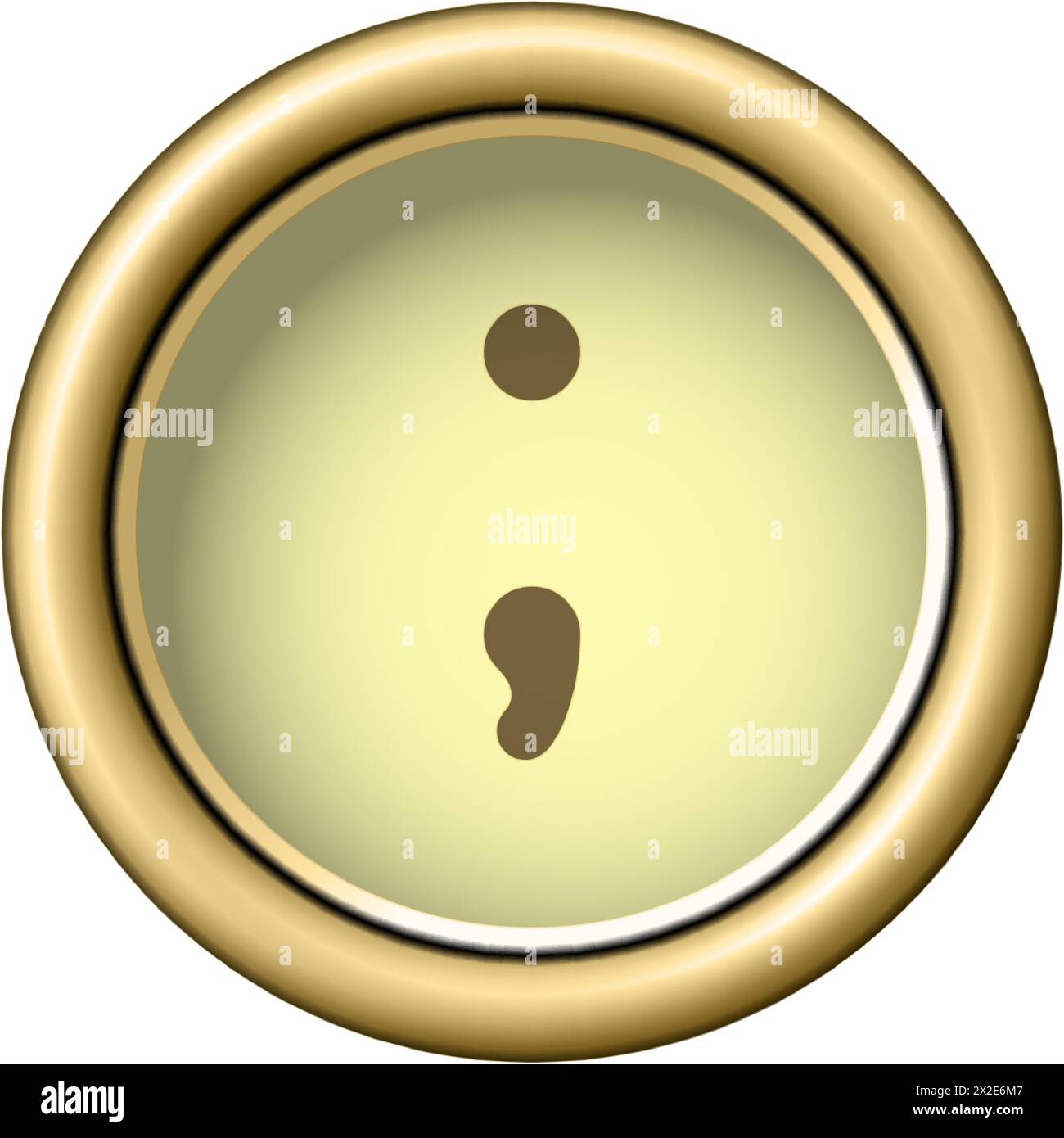 Semicolon symbol. Vintage golden typewriter button isolated on white ...