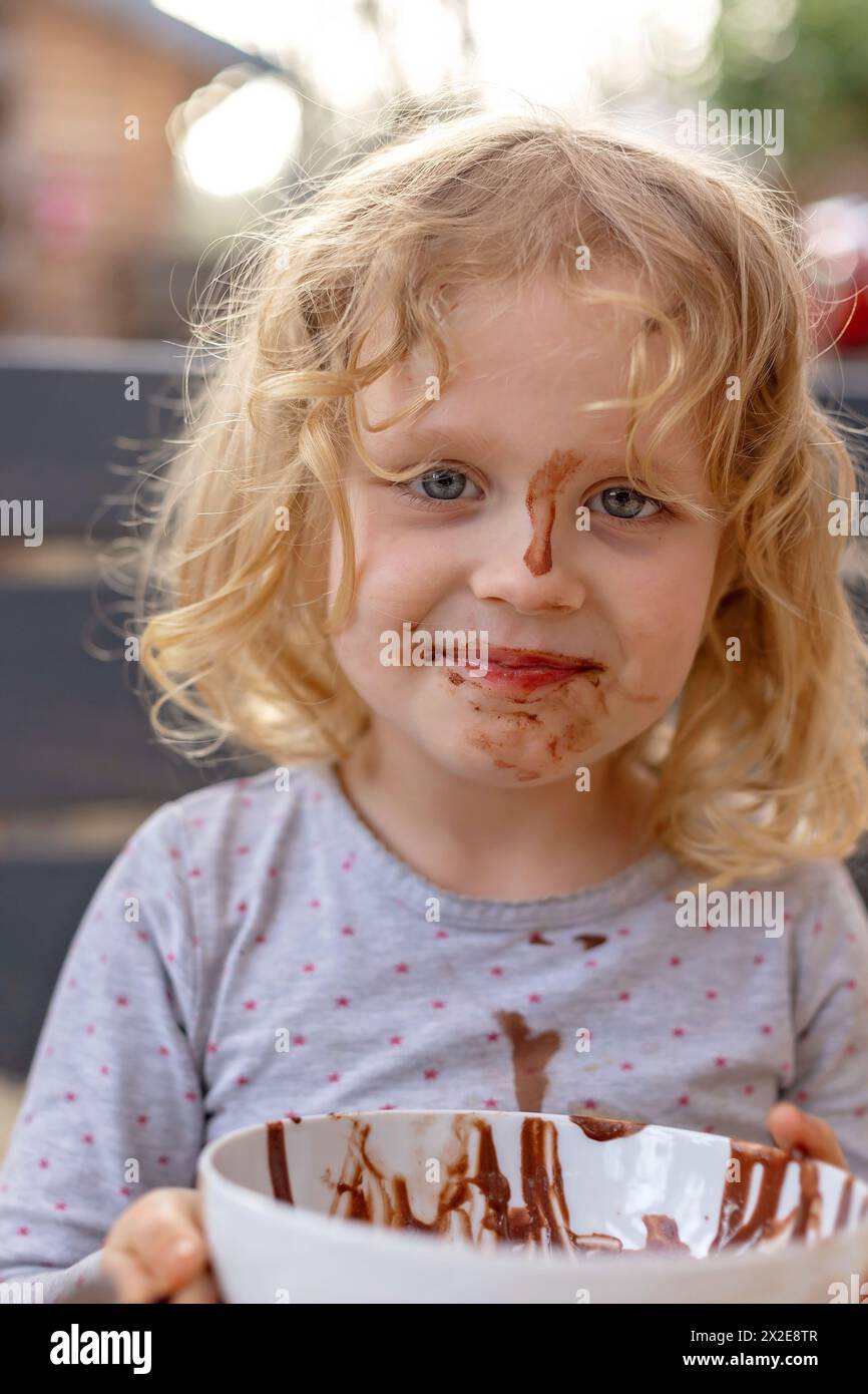 Children, kids, siblings, eating chocolate ice cream spring time ...