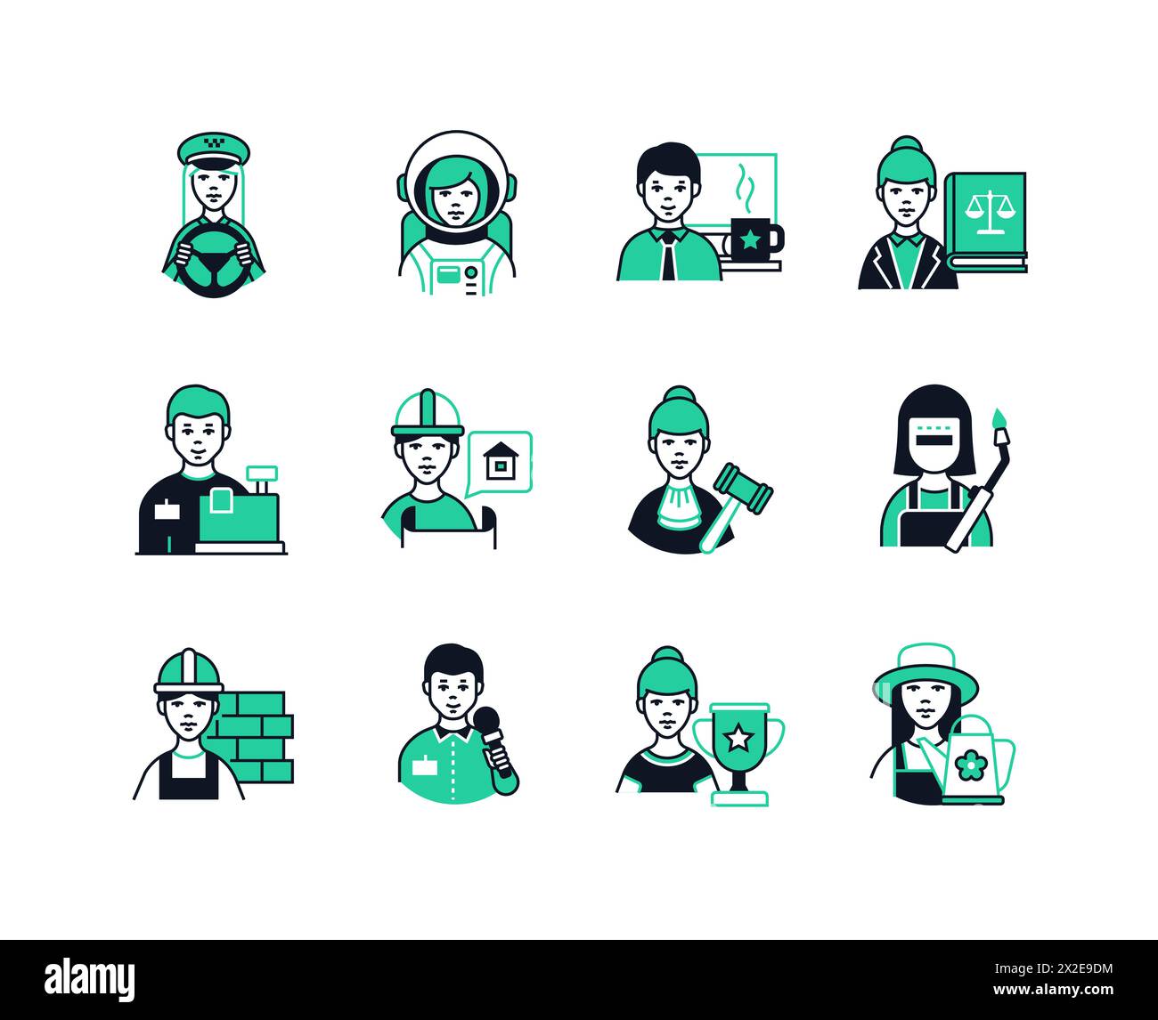 Professions for women and men - line design style icons set Stock ...