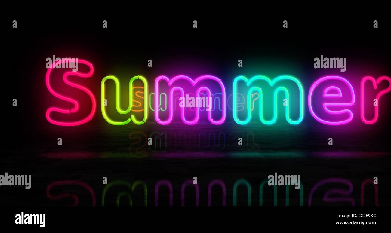 Summer neon symbol. Holiday and vacation light color bulbs. Abstract ...