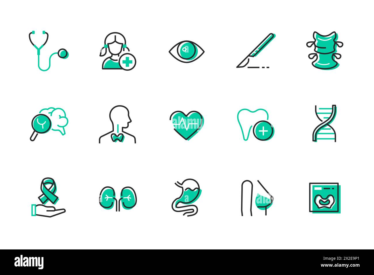 Medicine and the human body - set of line design style icons Stock ...