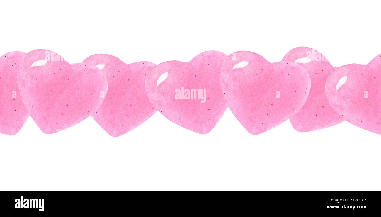 Watercolor illustration of heart. Horizontal seamless border on a white ...