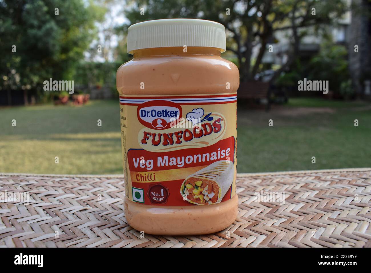 Dr.oetkar brand Mayonnaise in bottle container. Readymade Chilli Mayo ...