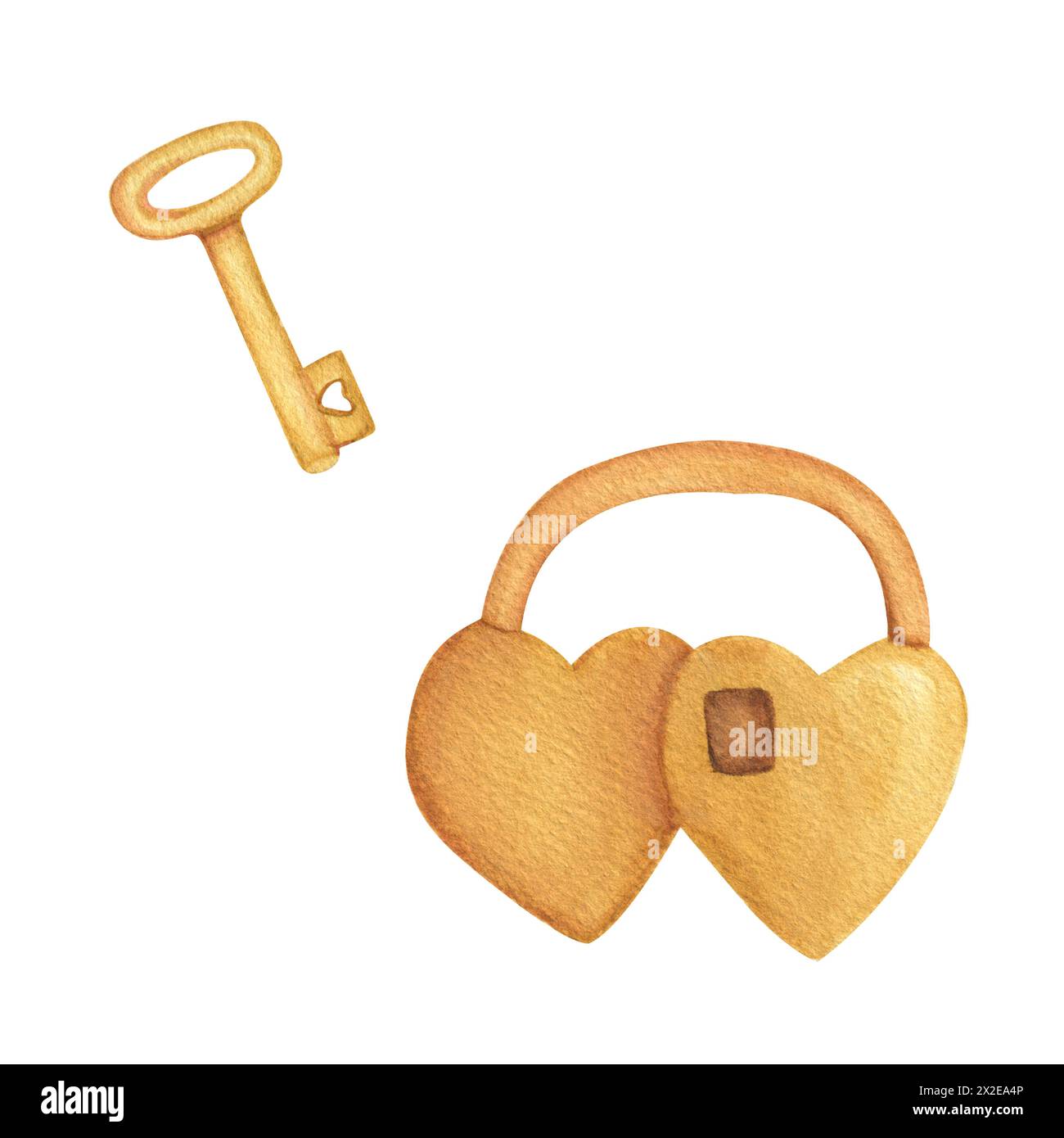 Watercolor Set key with hearts shaped lock Stock Photo - Alamy