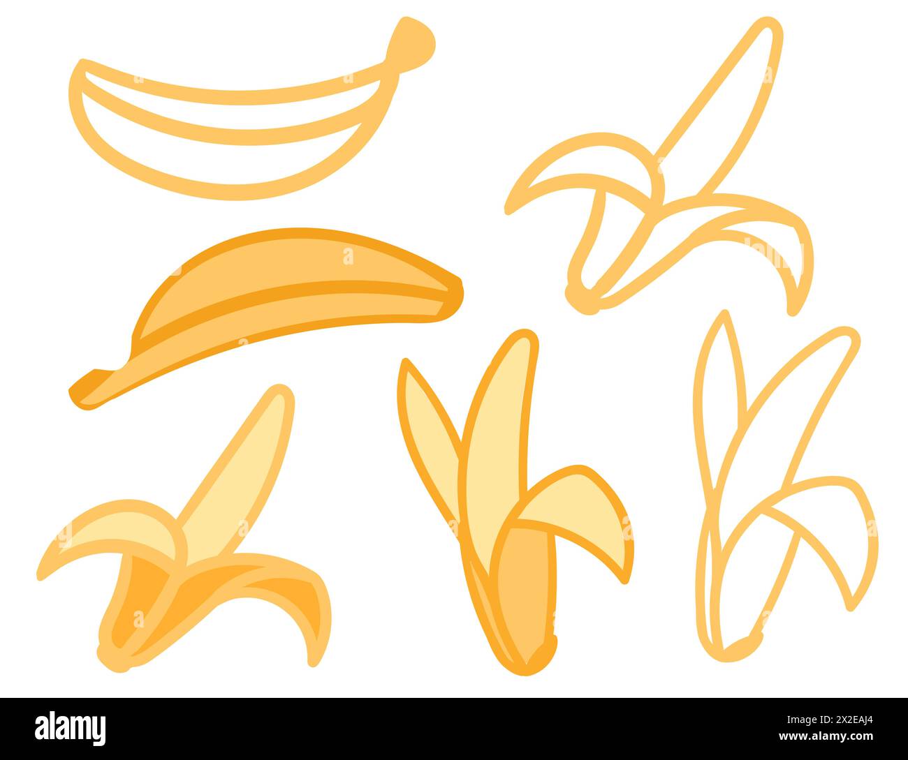 Set of simple bananas icon with peel and without vector illustration ...