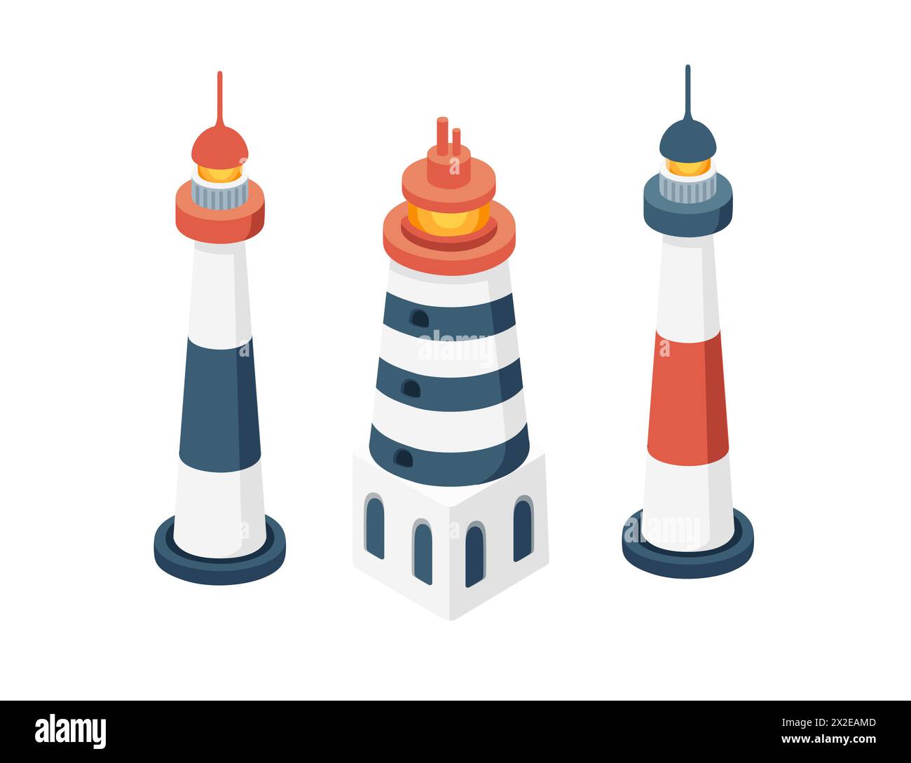 Set of three different lighthouses vector illustration isolated on ...