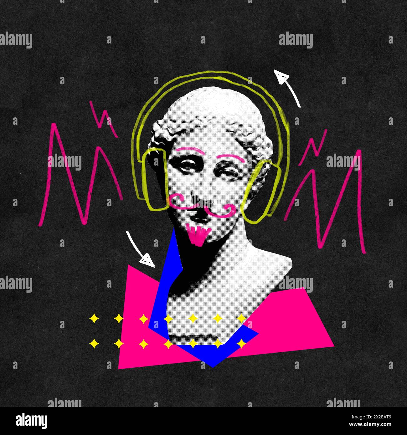 Contemporary art collage. Classical sculpture bust combined with ...