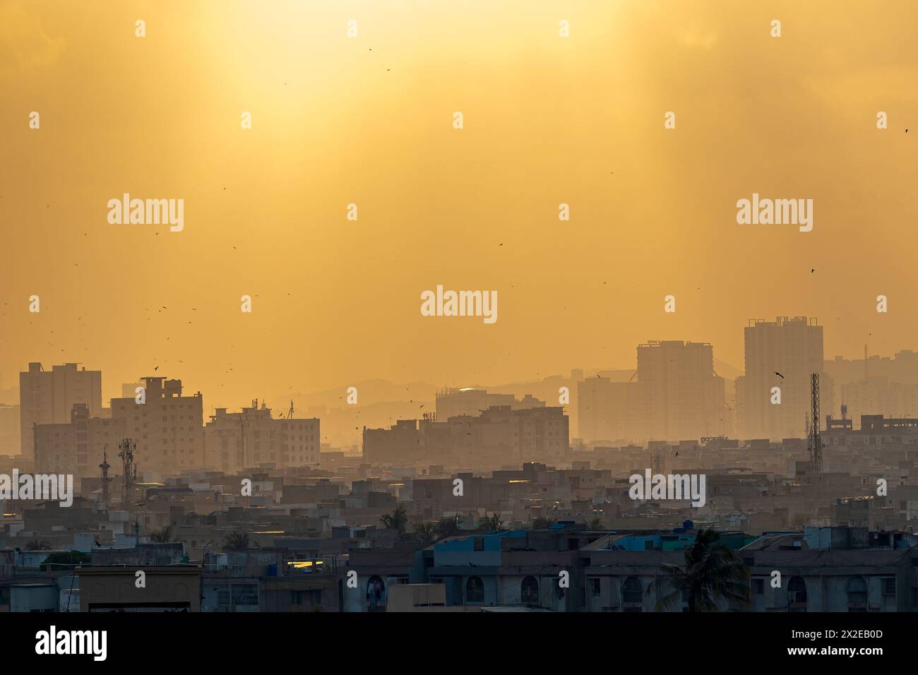 Aerial Sunset view of Karachi City. Karachi. Building and landmark ...