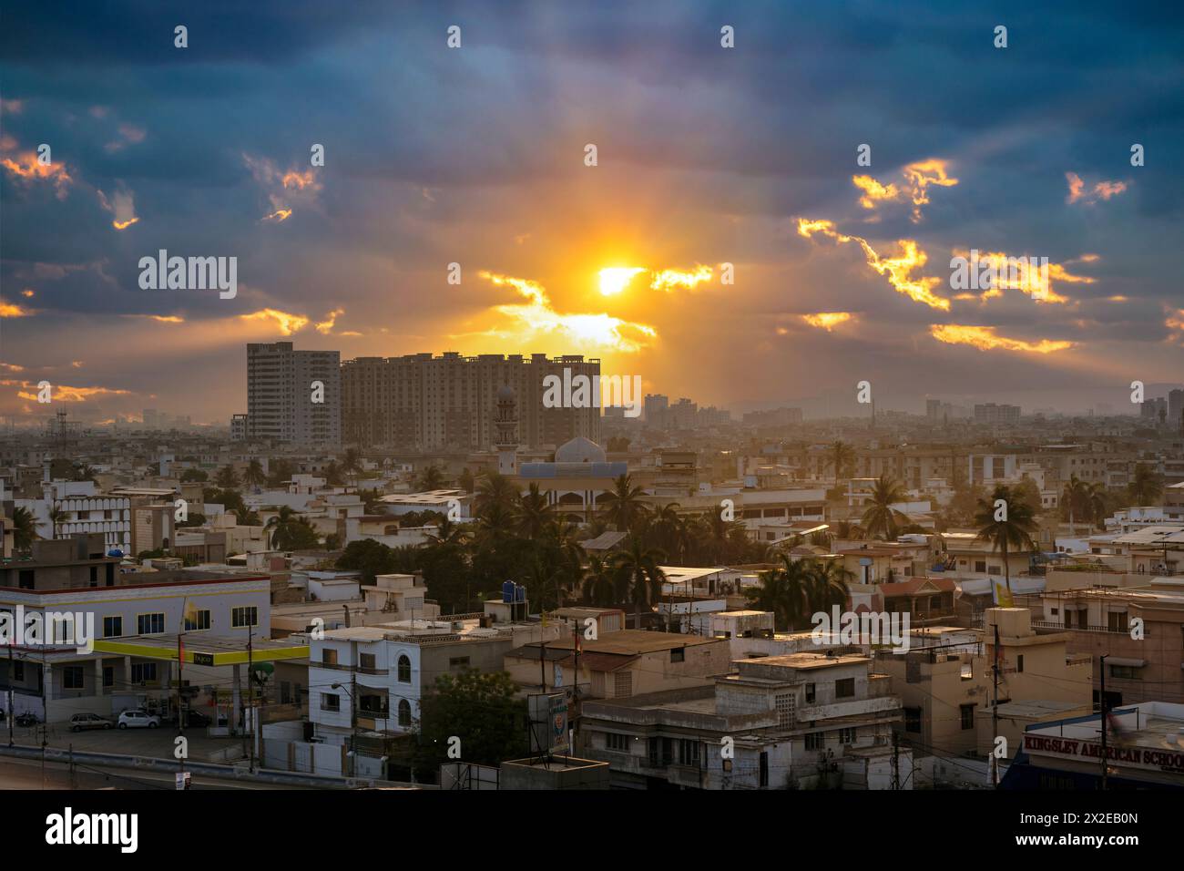 Aerial Sunset view of Karachi City. Karachi. Building and landmark ...