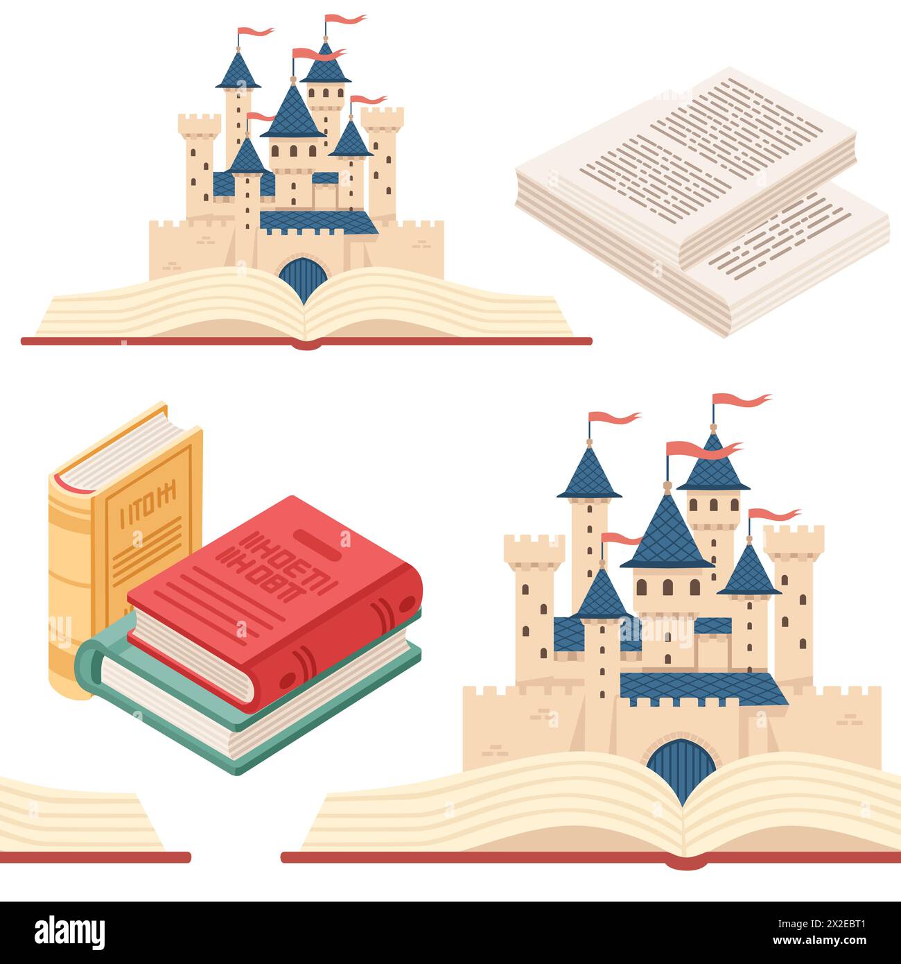 Seamless pattern of fantasy medieval stone castle with towers gate with ...