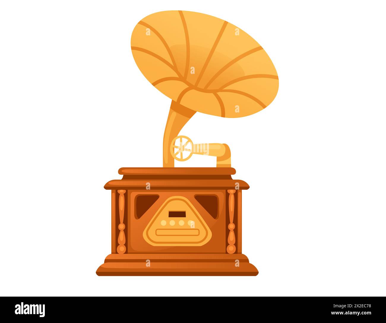 Retro style old golden gramophone with wooden base vector illustration ...