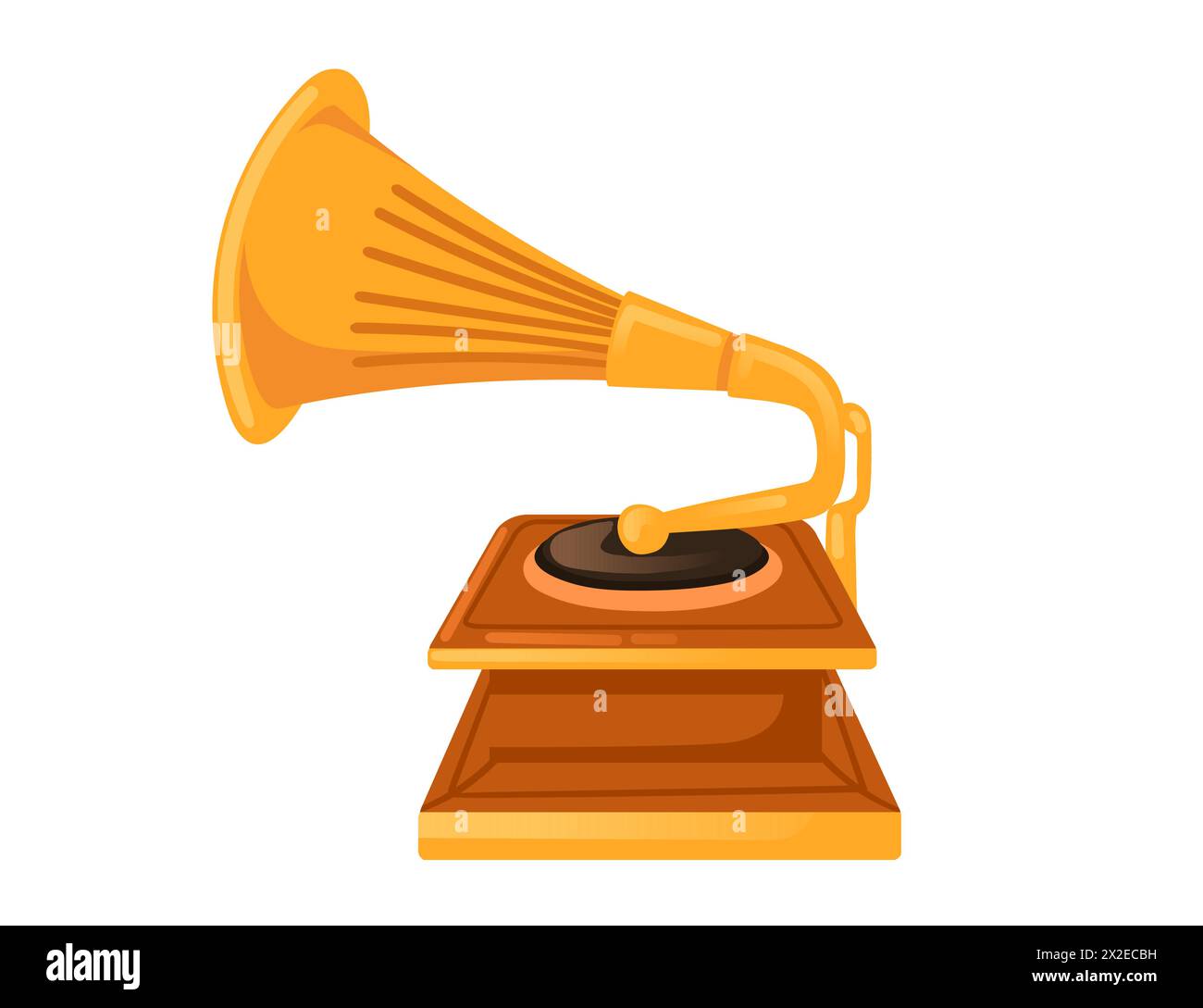Retro style old golden gramophone with wooden base vector illustration ...
