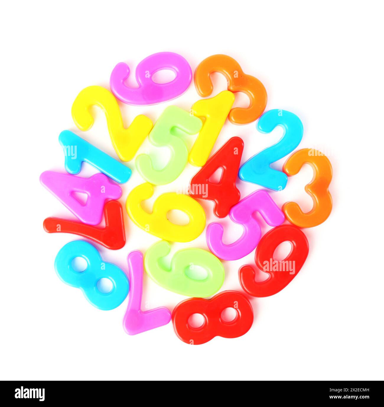 Colorful numbers on white background, top view Stock Photo - Alamy